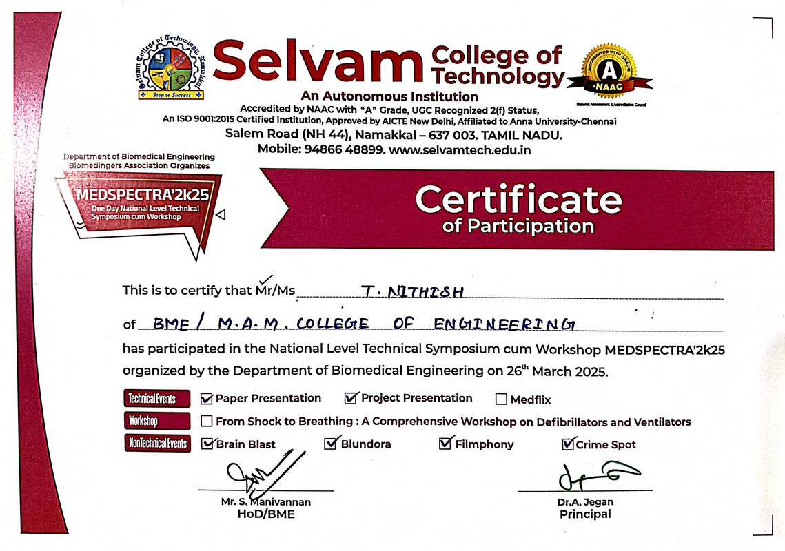 Nithish T - Biomedical Engineering Portfolio